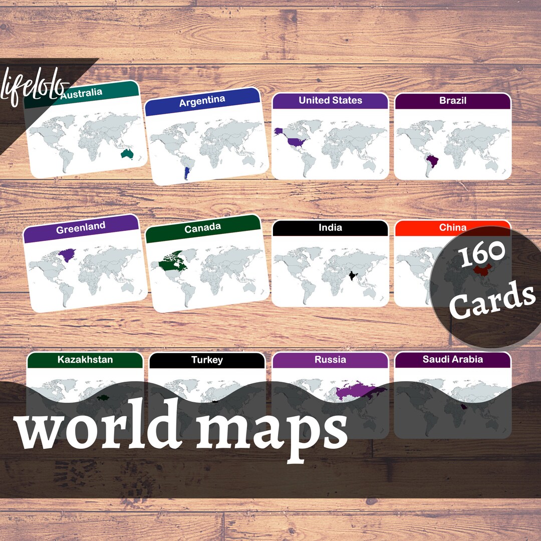 WORLD MAP, Flash Cards, Montessori Material, Map of the World ...