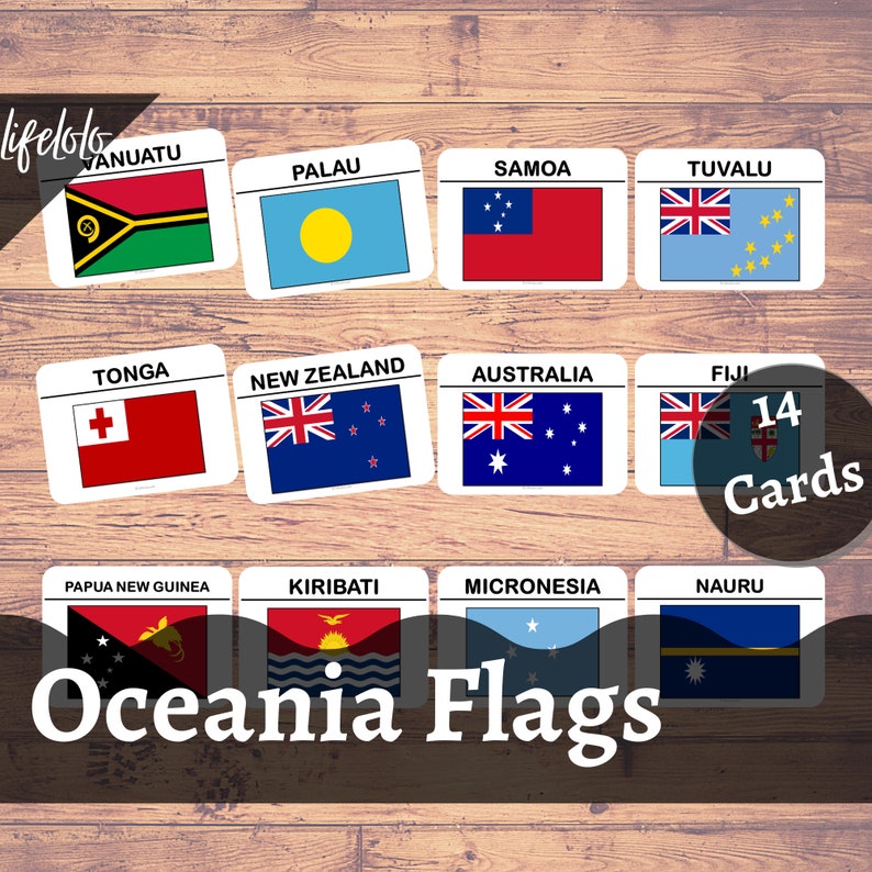 AUSTRALIA OCEANIA FLAGS | 14 Nomenclature Cards, Montessori Materials ...