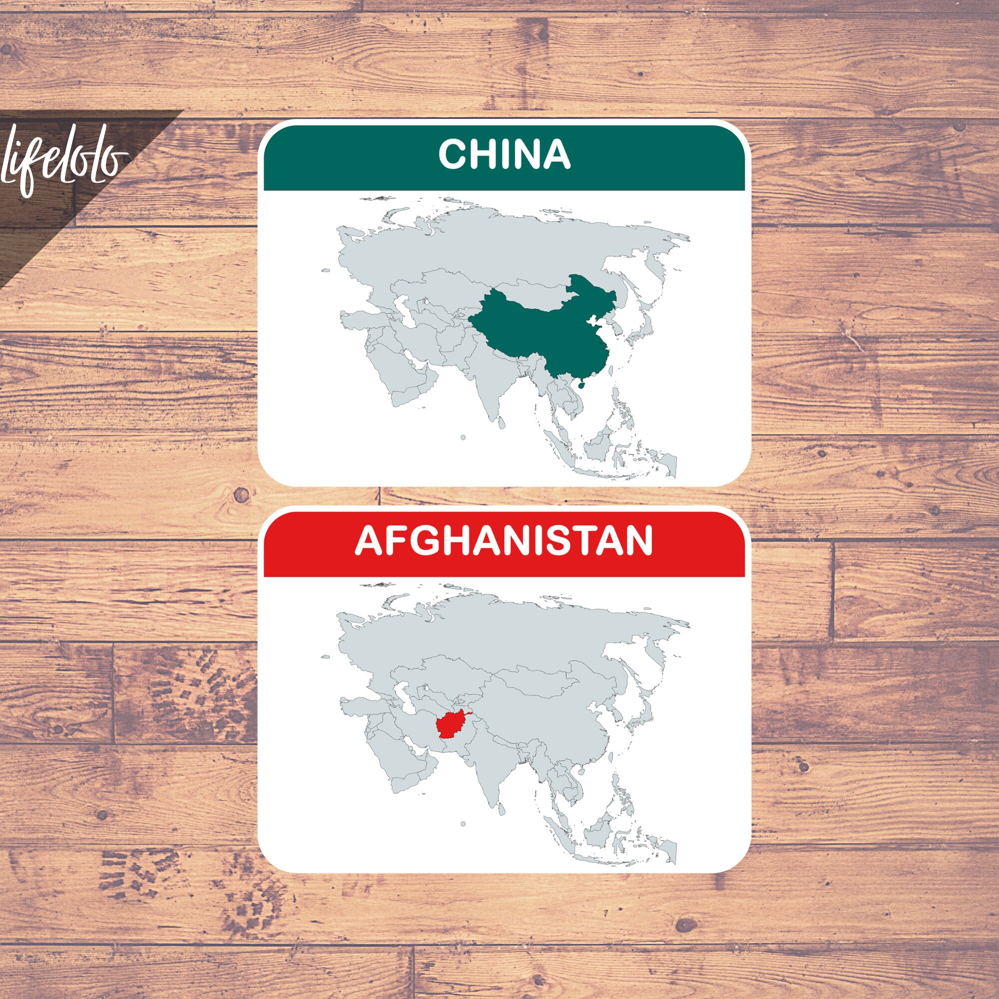 ASIA Maps & Flags BUNDLE, 93 Flash Cards, Montessori Cards, Three Part ...