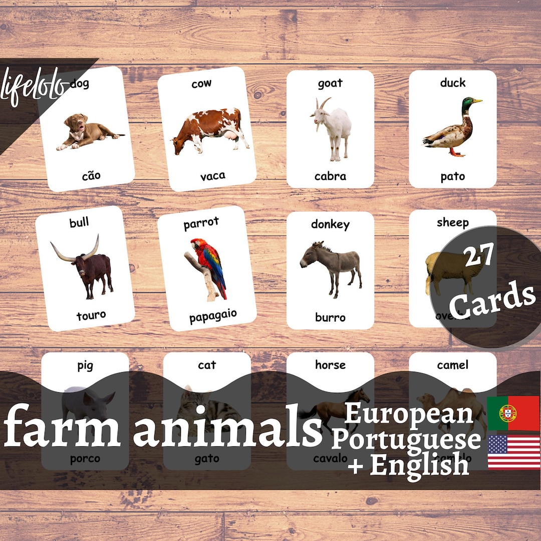 Farm Animals | European PORTUGUESE | English Bilingual Cards | 27 ...