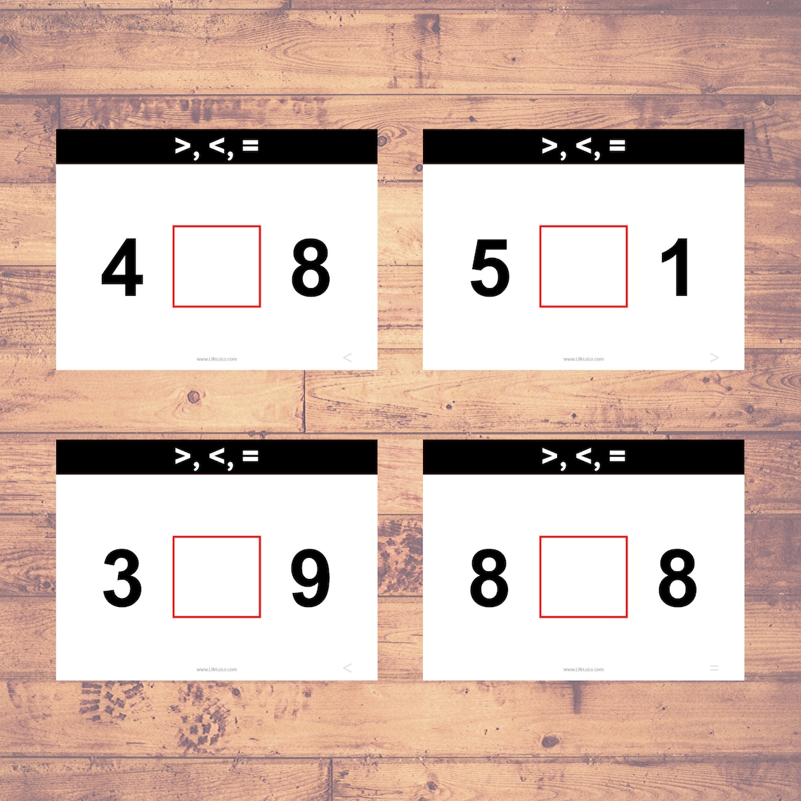 Greater Than Less Than Equal to 20 Cards Flashcards | Etsy