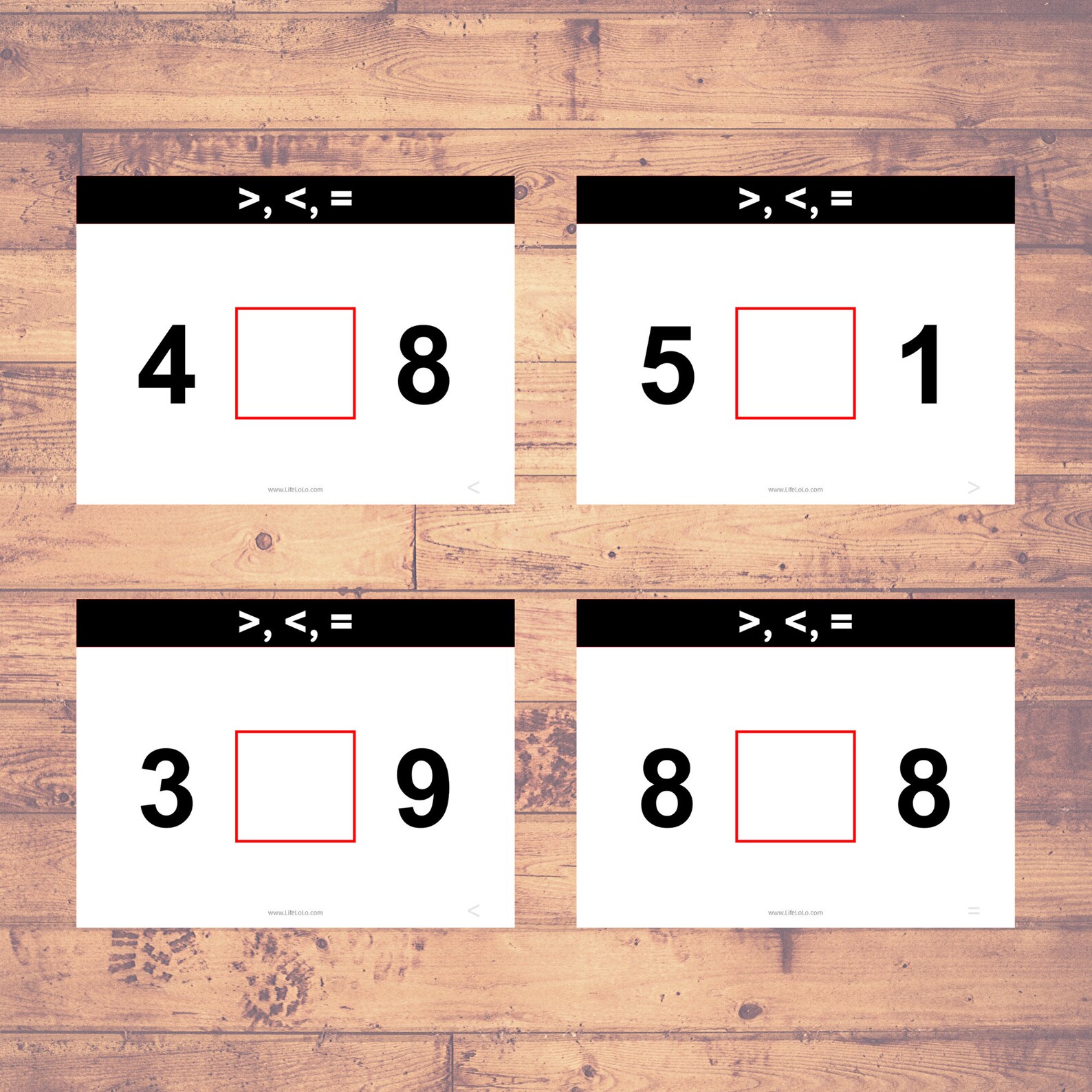 Greater Than Less Than Equal to 20 Cards Flashcards | Etsy