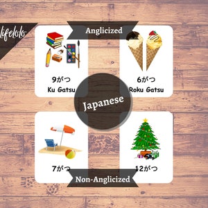 Months of the Year JAPANESE Flash Cards, 12 Bilingual Cards, Montessori ...