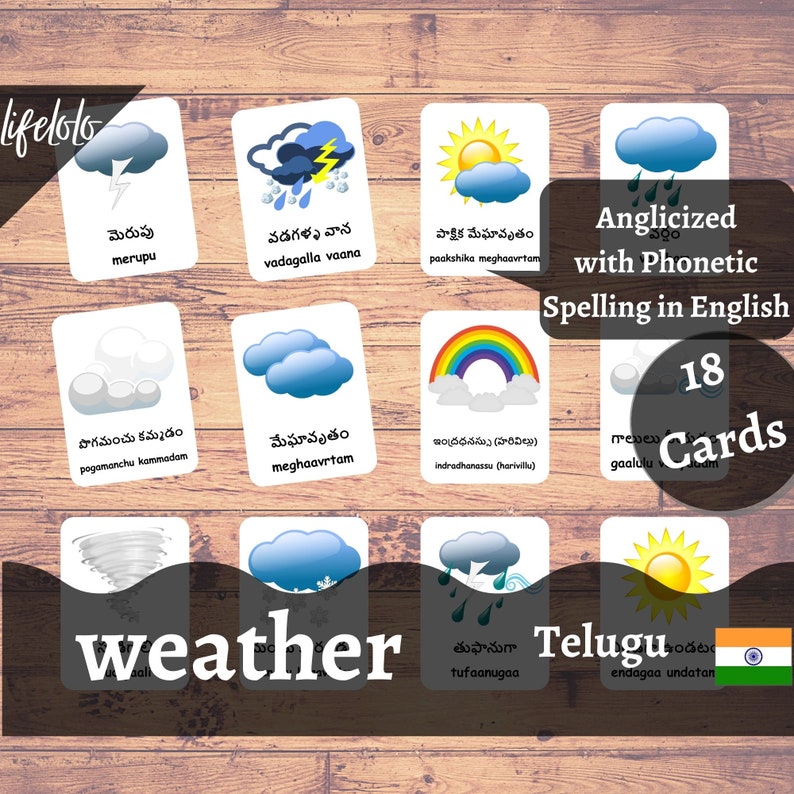 Weather Cards in TELUGU Telugu Flash Cards English - Etsy