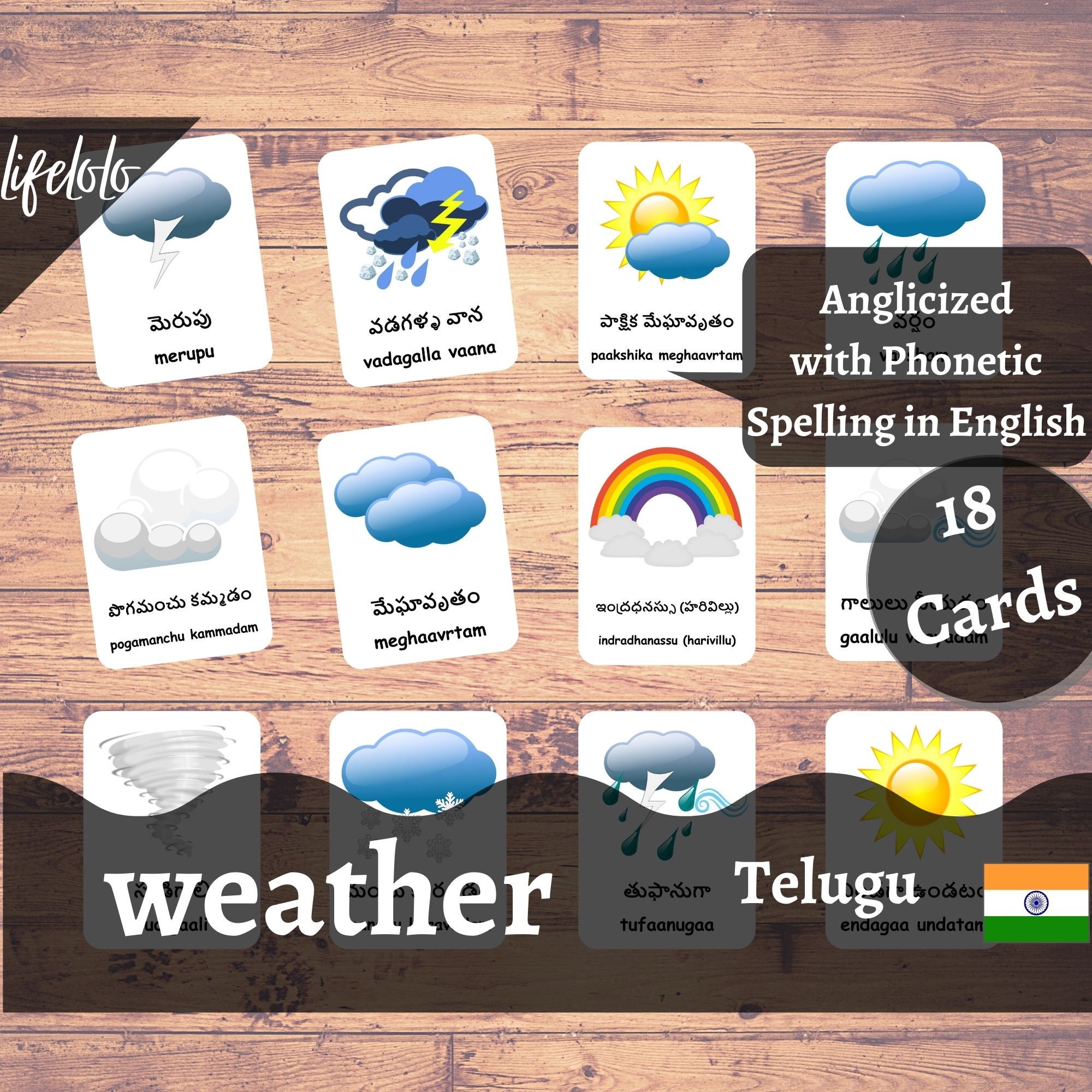 Weather Cards in TELUGU Telugu Flash Cards English - Etsy