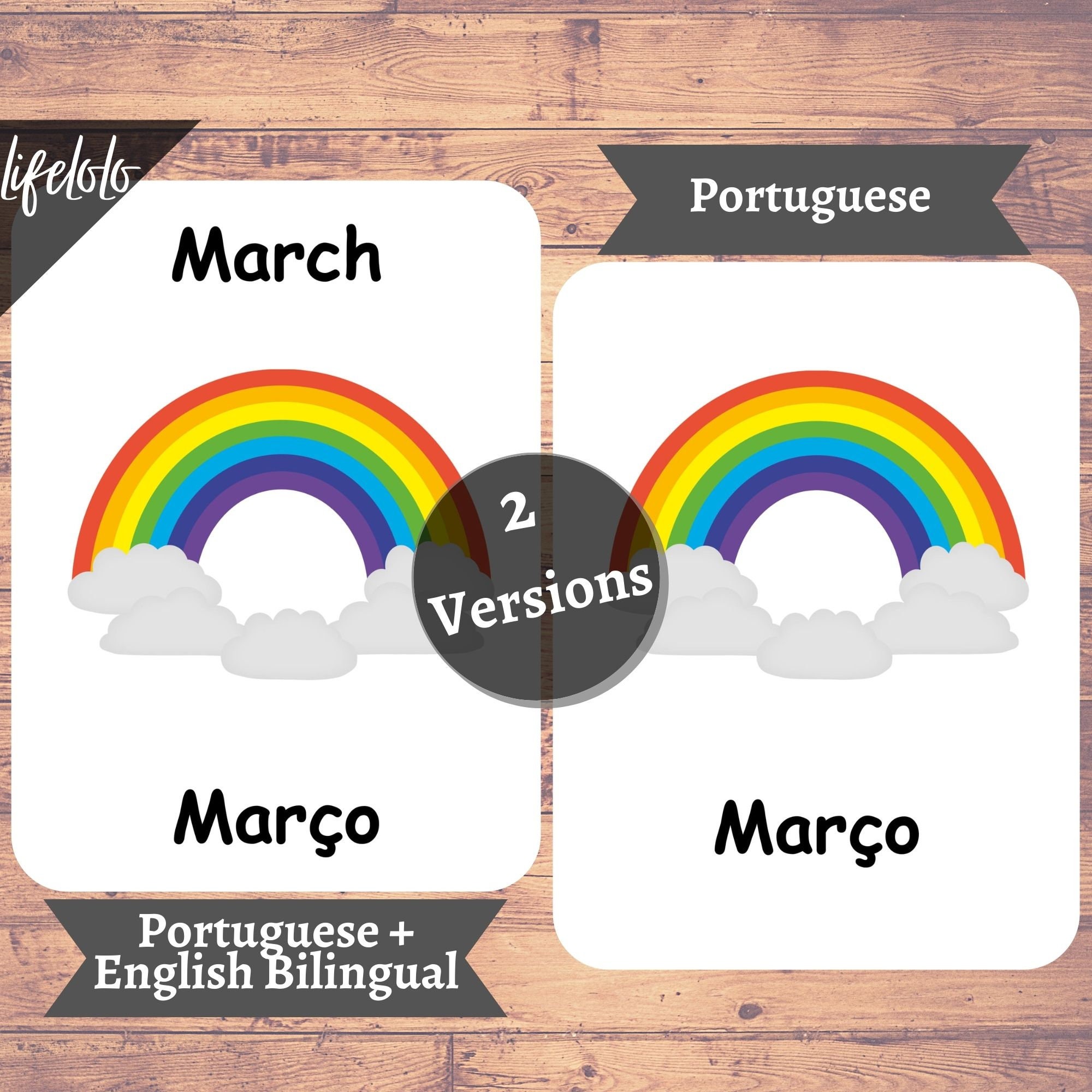 Months of the Year PORTUGUESE Flash Cards 12 Bilingual Cards - Etsy