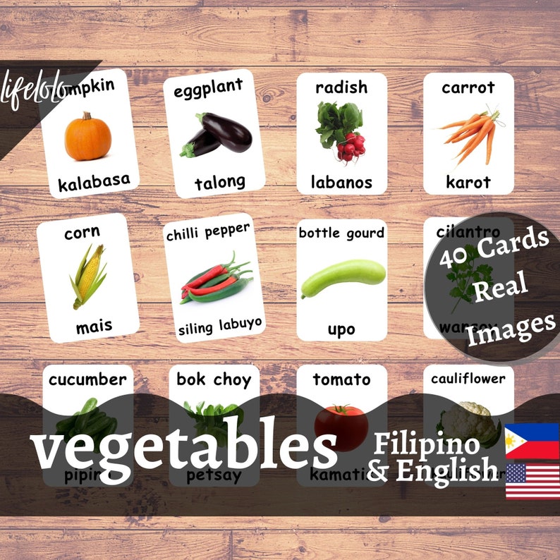 Filipino Vegetables Flash Cards English Bilingual Cards | Etsy