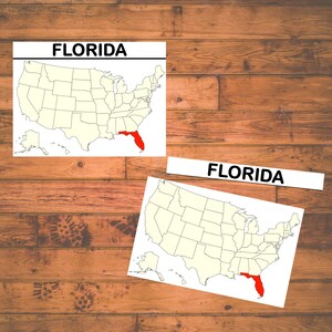 United States Map, Flash Cards, 50 States Montessori Cards, 3 Part Card ...