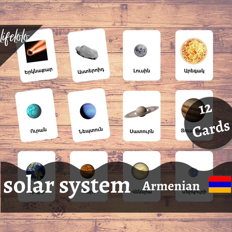 Solar System Armenian Flash Cards English Bilingual Cards - Etsy