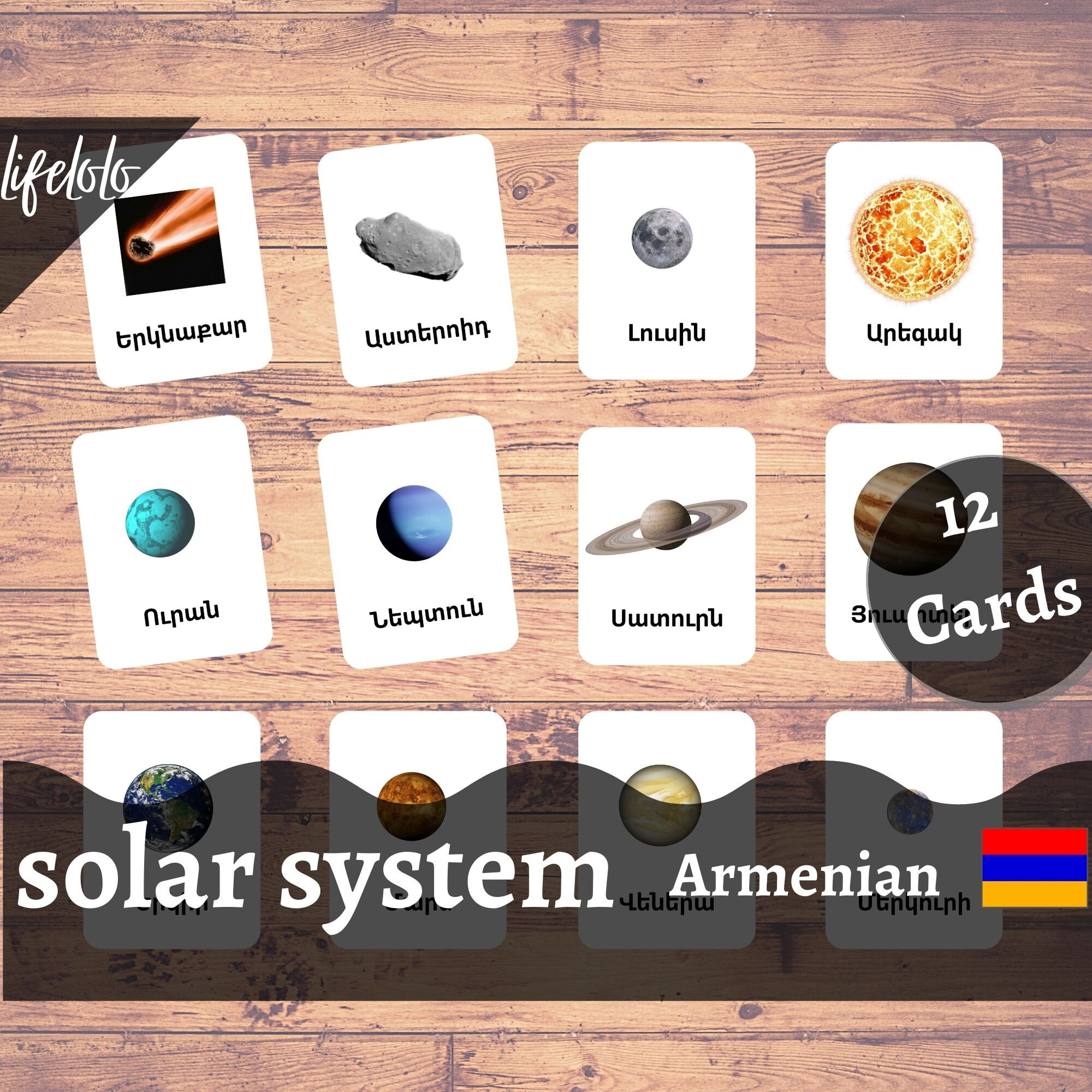 Solar System Armenian Flash Cards, English Bilingual Cards, Montessori ...