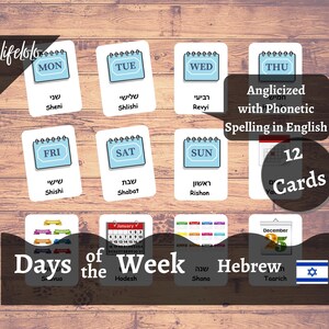 Days of the Week | HEBREW | English Bilingual Cards | 12 Hebrew Flash ...
