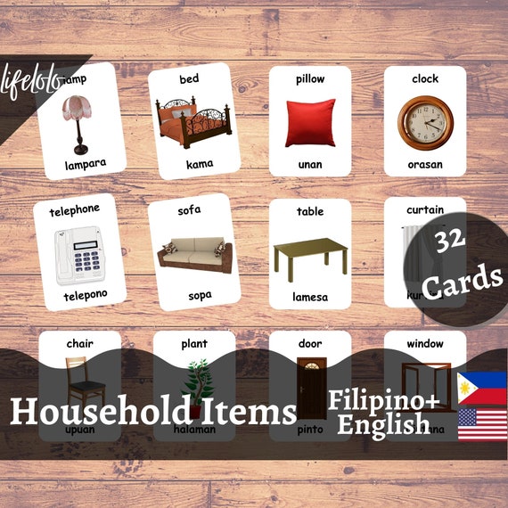 Household Items Filipino Flash Cards English Bilingual Cards - Etsy