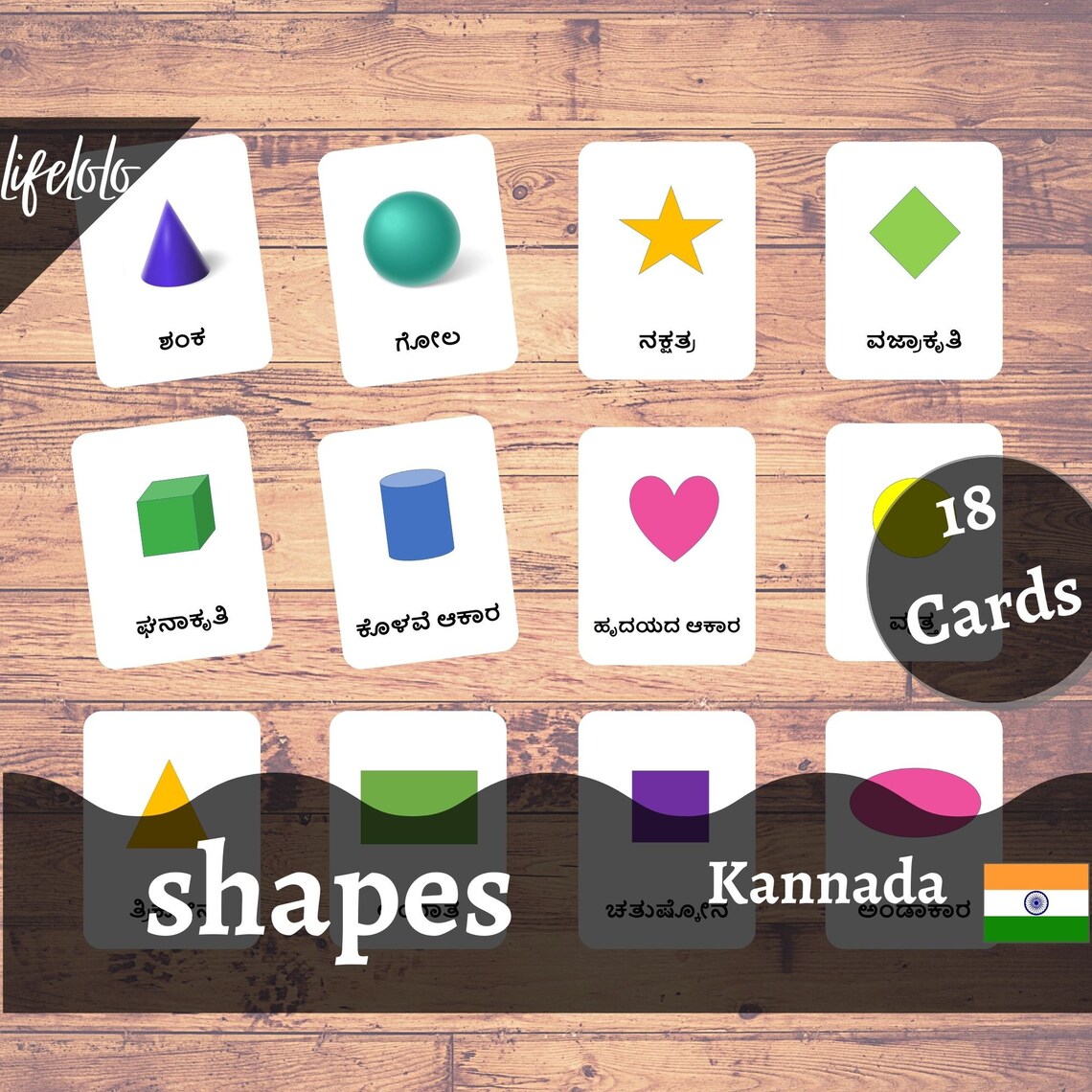 Shapes KANNADA Flash Cards | English Bilingual Cards | Geometric Shapes ...