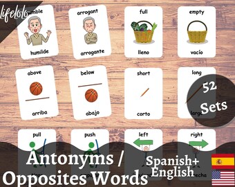 Antonyms ITALIAN Flashcards English Bilingual Cards 104 | Etsy