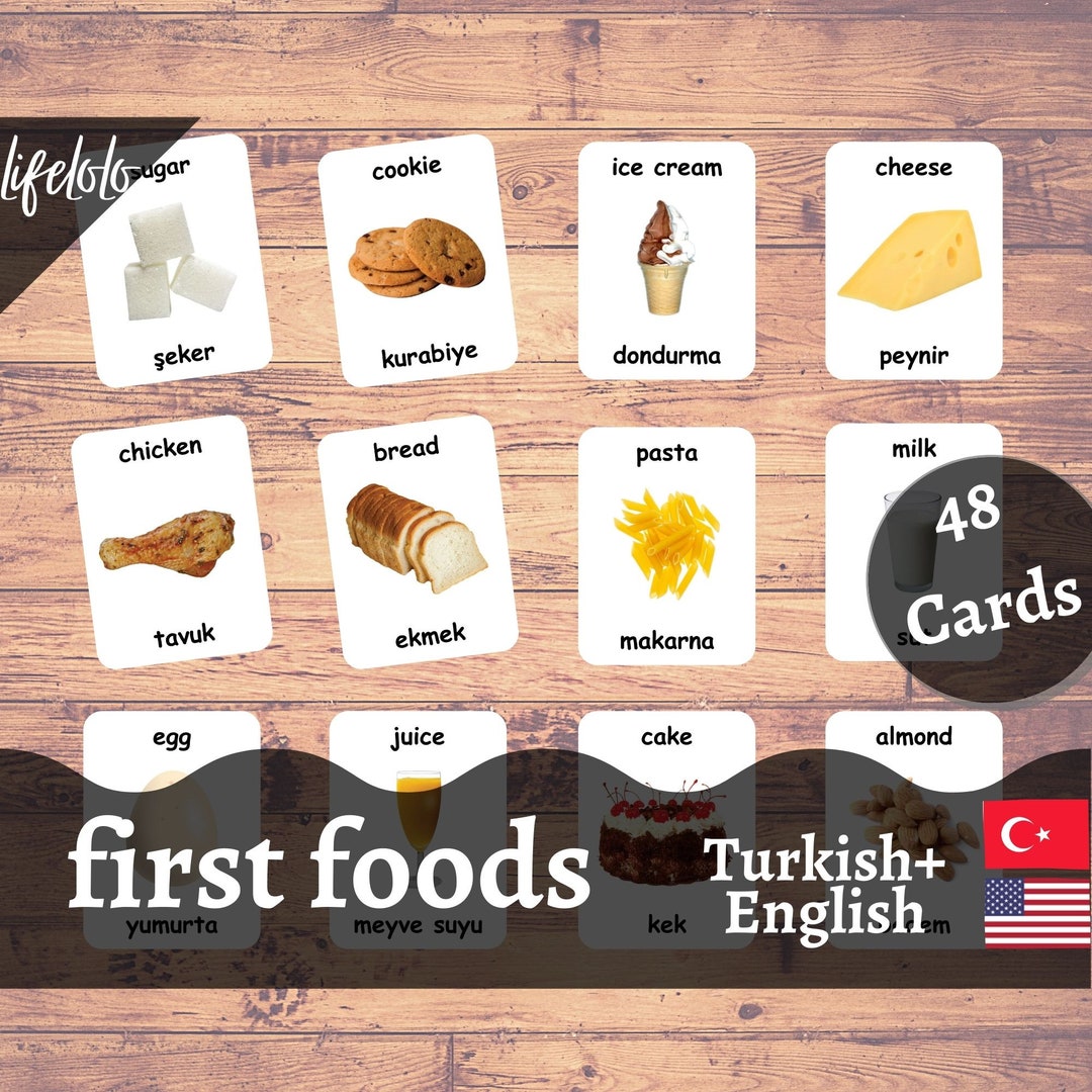 First Foods - TURKISH, 48 Turkish Flash Cards, English Bilingual Cards ...