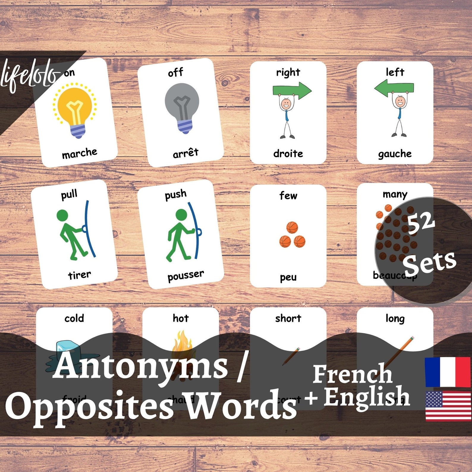 Antonyms FRENCH Flashcards, English Bilingual Cards, 104 Opposite Words ...