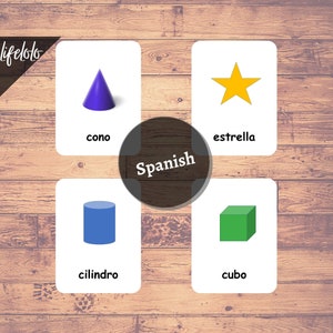 Shapes SPANISH Flash Cards | English Bilingual Cards | Geometric Shapes ...