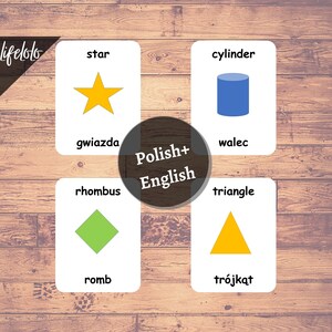Shapes POLISH Flash Cards | English Bilingual Cards | Geometric Shapes ...