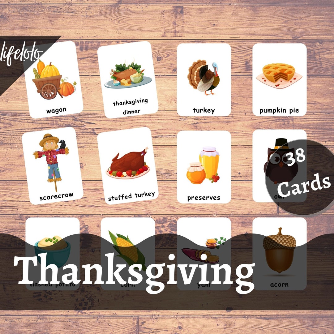 THANKSGIVING Vocabulary | 38 Flash Cards | Montessori Cards ...
