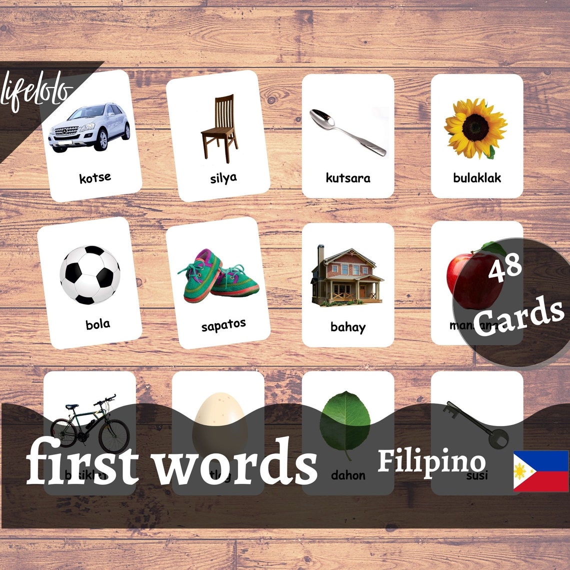 First Words FILIPINO Version English Bilingual Cards 48 - Etsy