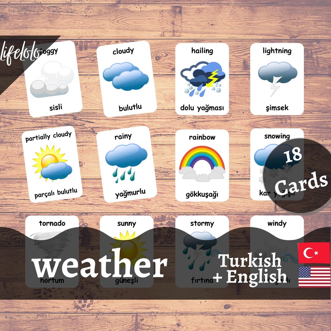Weather Cards in TURKISH | Turkish Flash Cards | English Bilingual ...