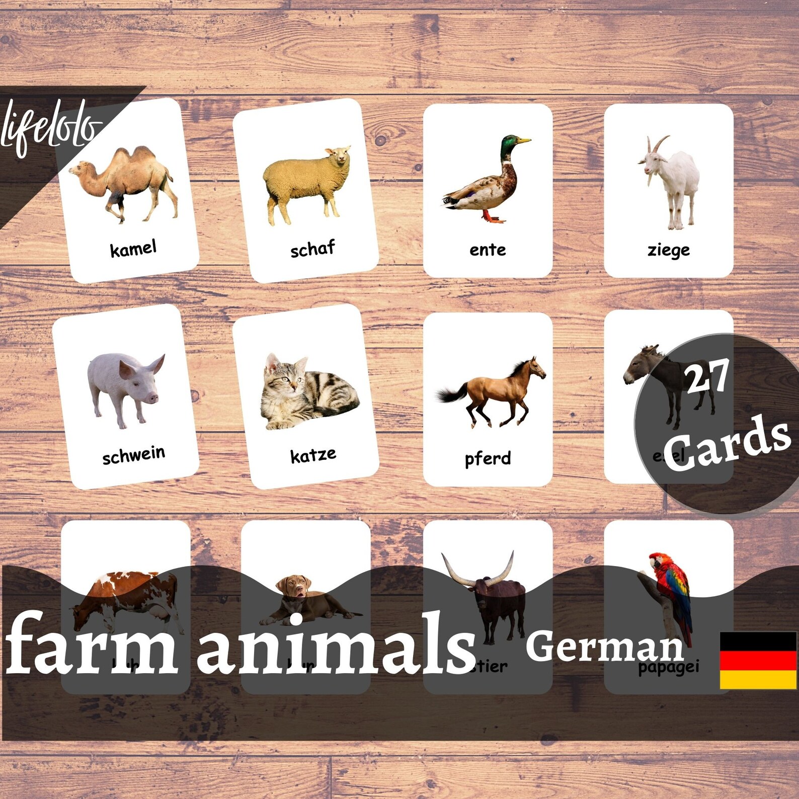 Farm Animals | GERMAN | English Bilingual Cards | 27 German Flash Cards ...