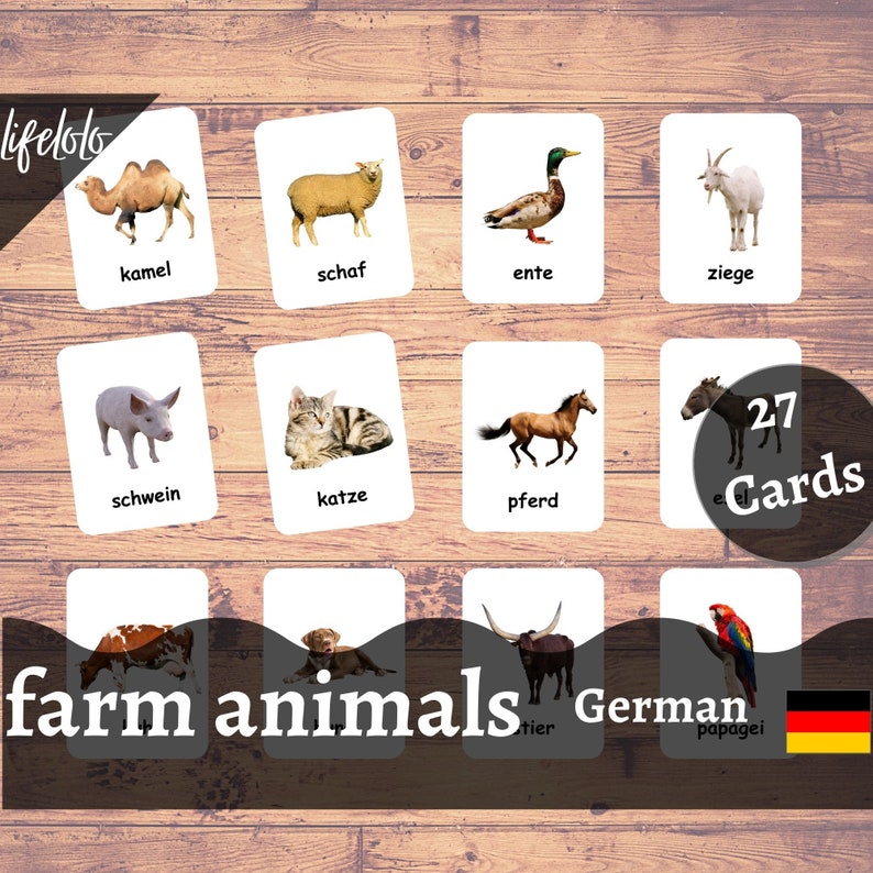 Farm Animals GERMAN English Bilingual Cards 27 German - Etsy