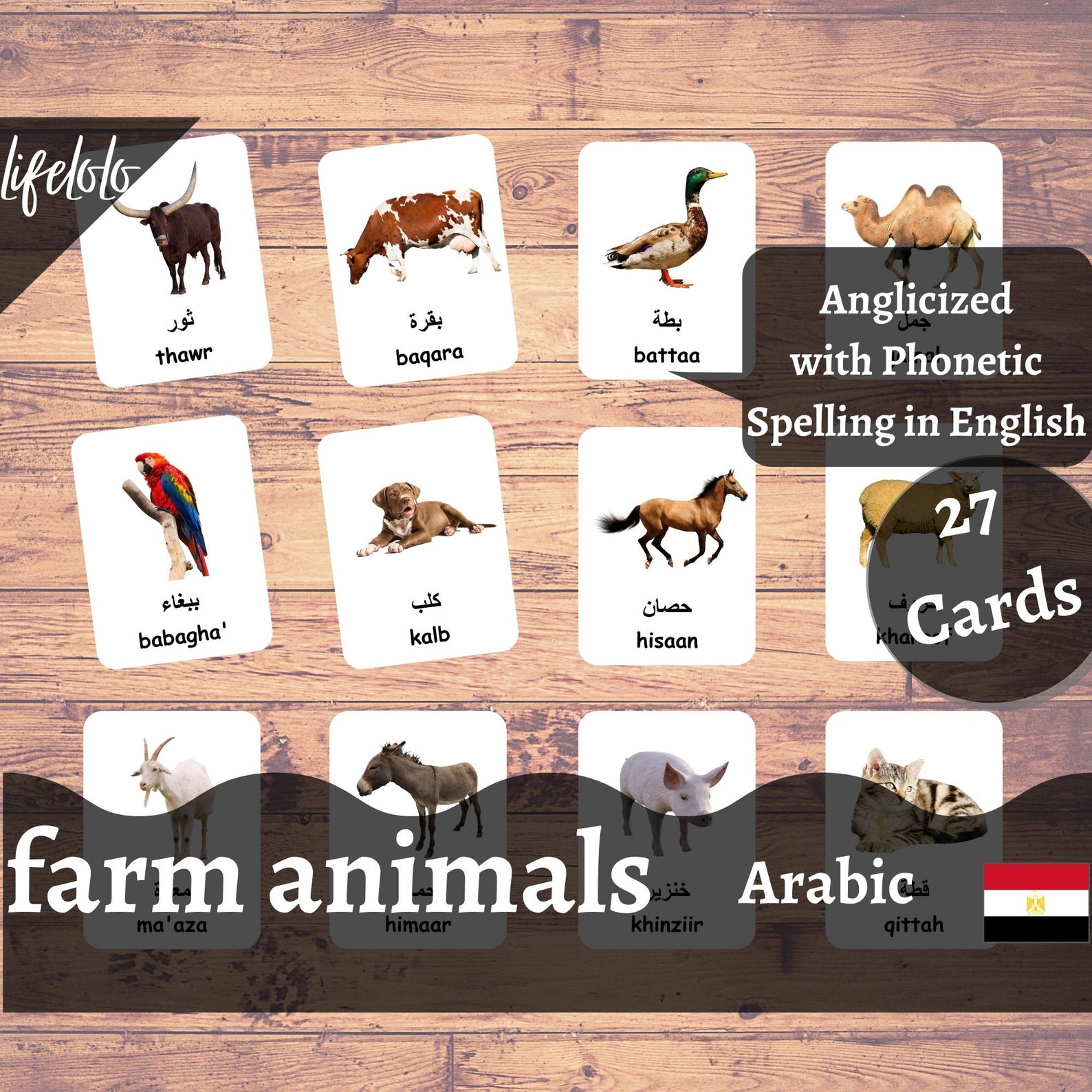 Farm Animals ARABIC English Bilingual Cards 27 Arabic - Etsy
