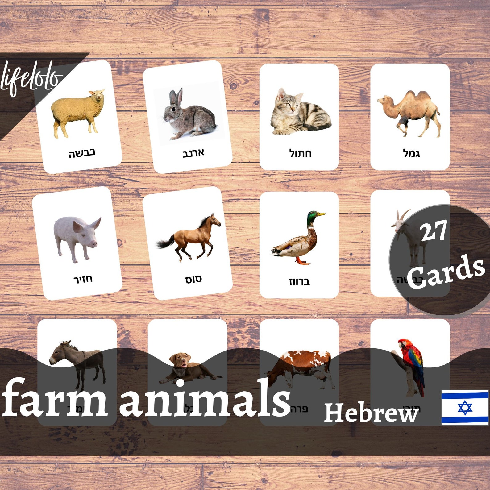 Farm Animals HEBREW English Bilingual Cards 27 Hebrew - Etsy