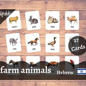 Farm Animals | HEBREW | English Bilingual Cards | 27 Hebrew Flash Cards ...