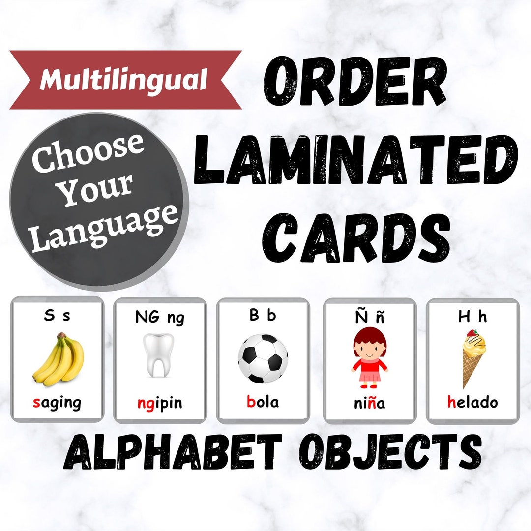 Printed Laminated Cards | Alphabet Objects | Multilingual Flash Cards ...