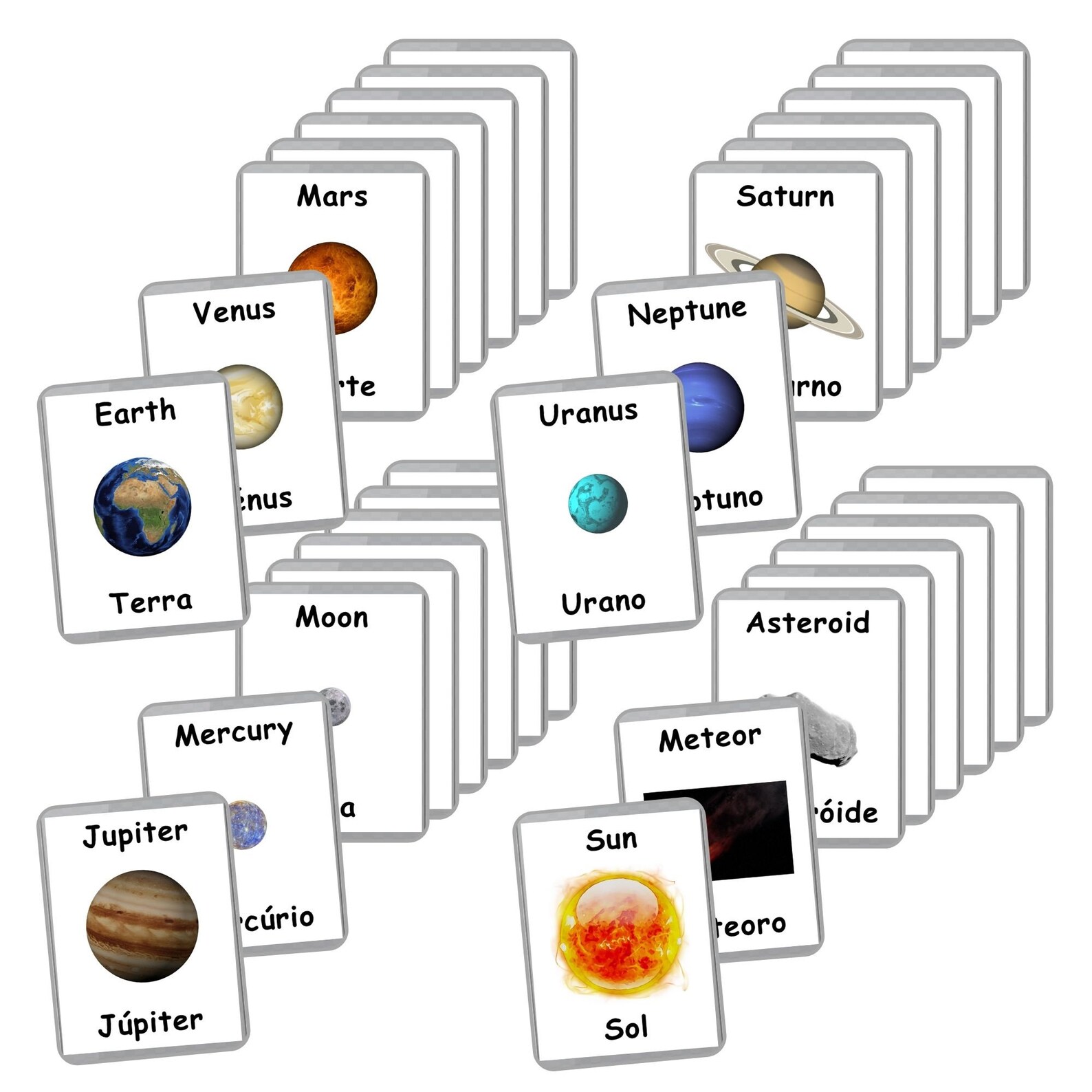 Printed Laminated Cards Solar System Flash Cards Bilingual - Etsy