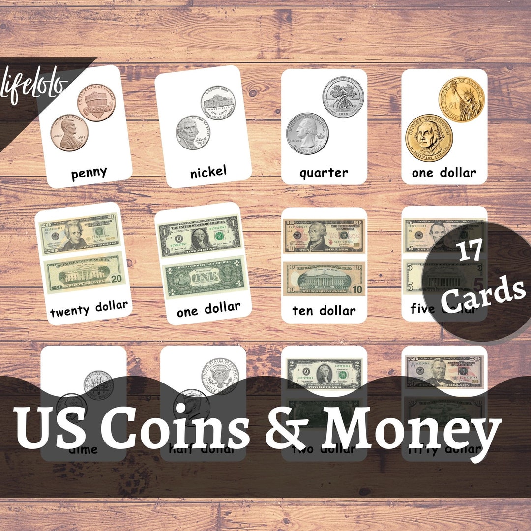 Money Flash Cards, 17 Montessori Cards, US Coins, Memory Games, 3 Part ...