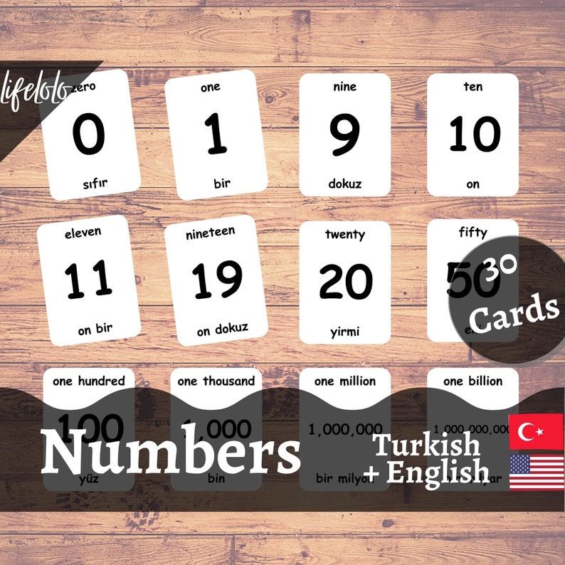 Numbers in Turkish 30 Cards Turkish Flash Cards - Etsy