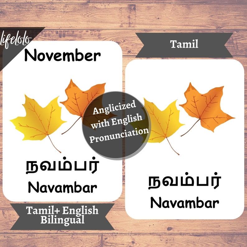 Months of the Year TAMIL Flash Cards 12 Bilingual Cards - Etsy