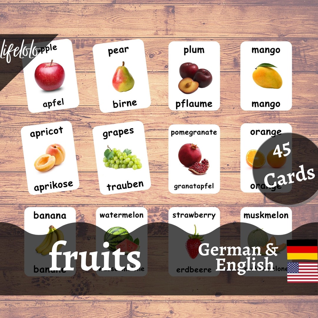 Fruits GERMAN Version - English Bilingual Cards | 45 German Flash Cards ...
