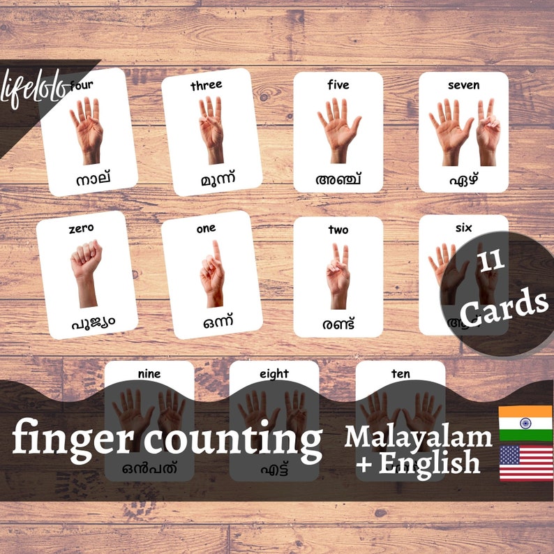 MALAYALAM Numbers Counting Flashcards Learn Malayalam | Etsy