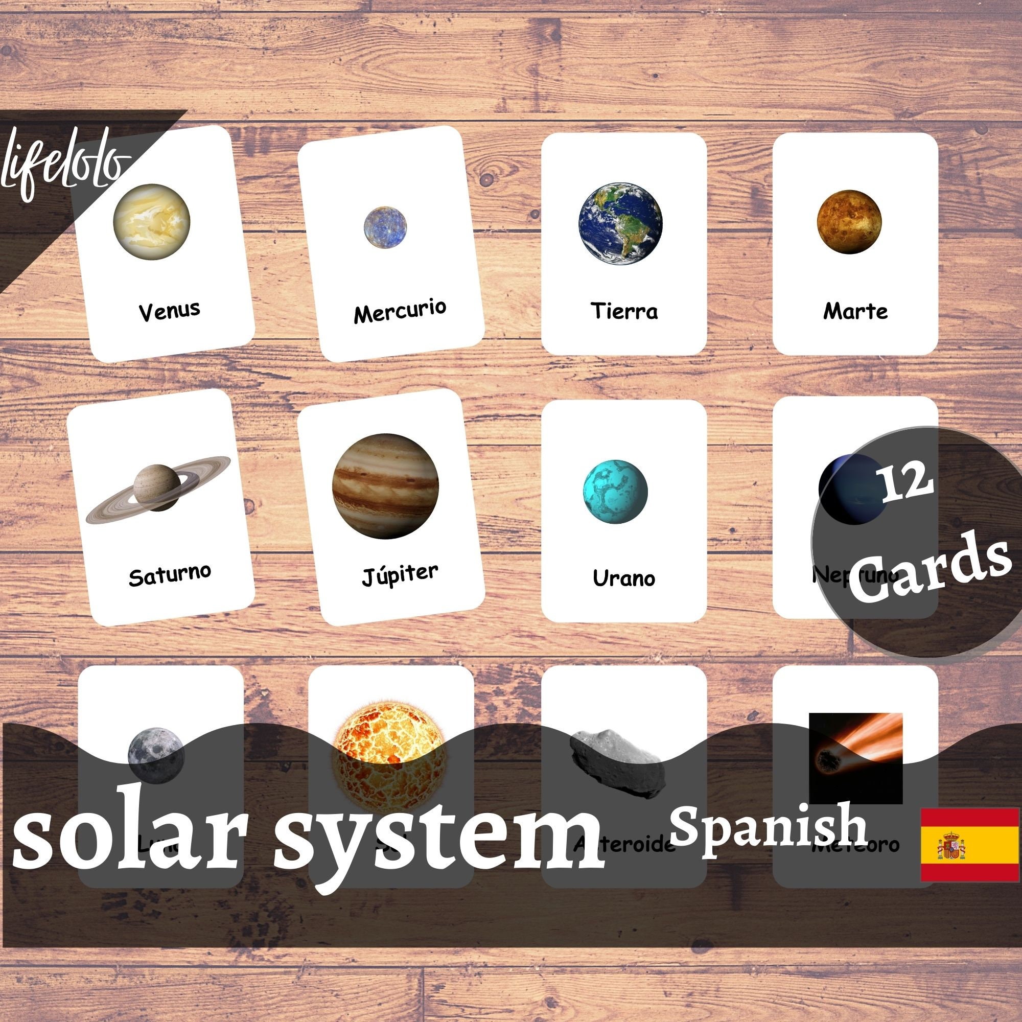 Solar System SPANISH Flash Cards Montessori cards | Etsy