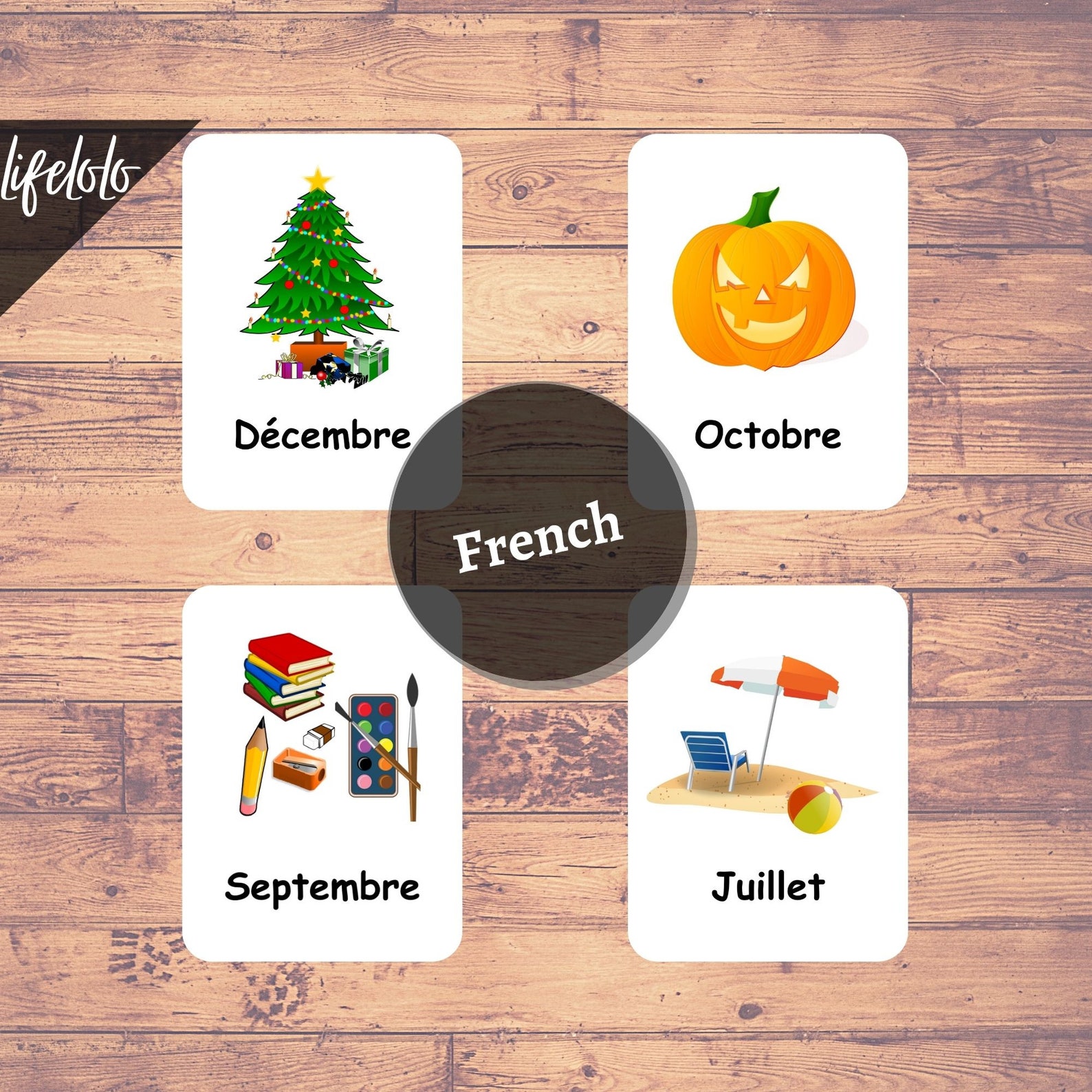 Months of the Year FRENCH Flash Cards 12 Bilingual Cards | Etsy