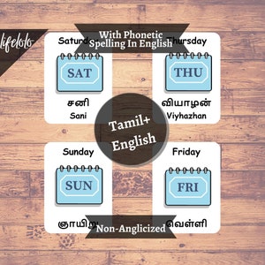 Days of the Week | TAMIL | English Bilingual Cards | 12 Tamil Flash ...