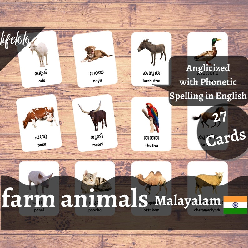 Farm Animals | MALAYALAM | English Bilingual Cards | 27 Malayalam ...