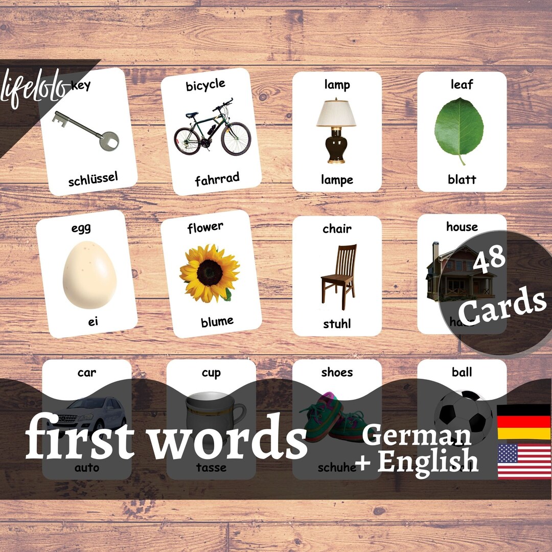 First Words GERMAN Version - English Bilingual Cards | 48 German Flash ...