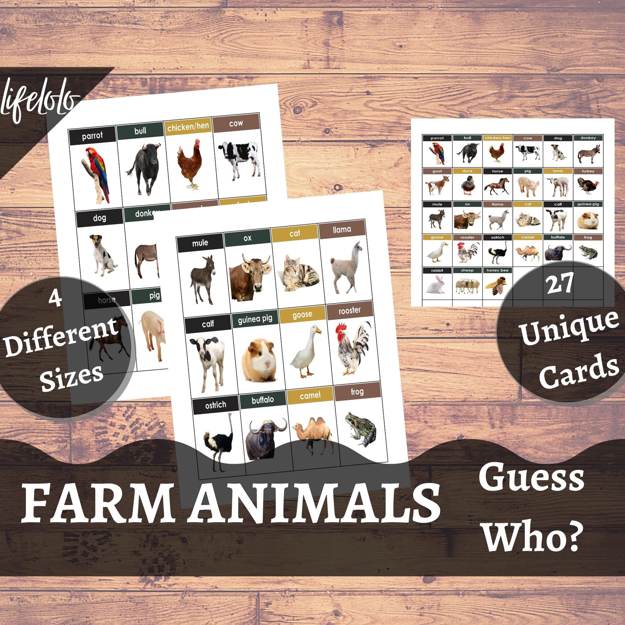 Farm Animals Guess Who Printable Template | Printable Guess Who Insert ...