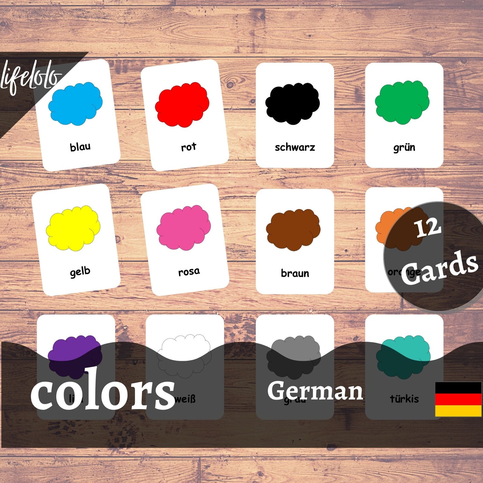 Colors GERMAN Version English Bilingual Cards 12 German Flash Cards ...