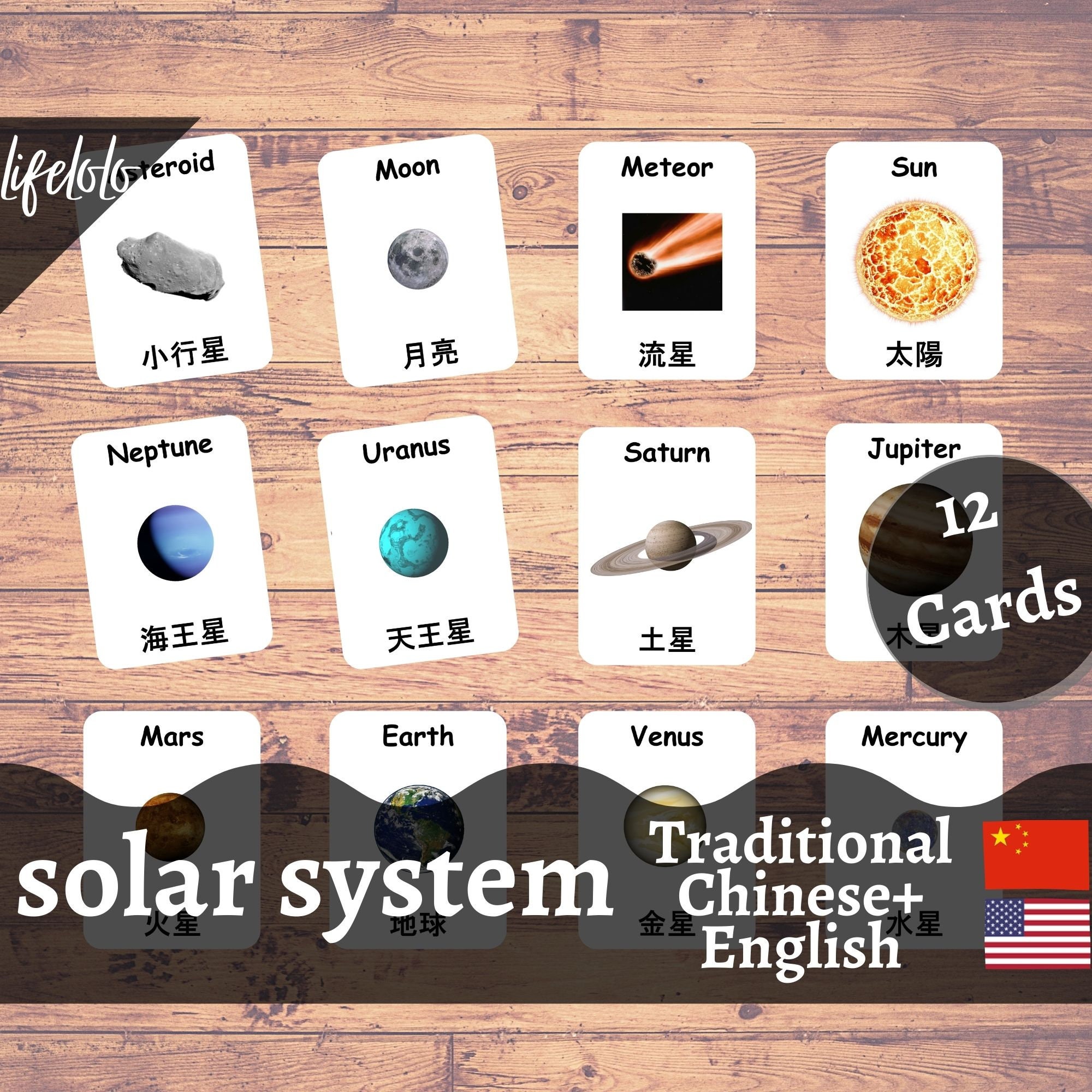 Solar System - Traditional CHINESE Flash Cards | Montessori Printable ...