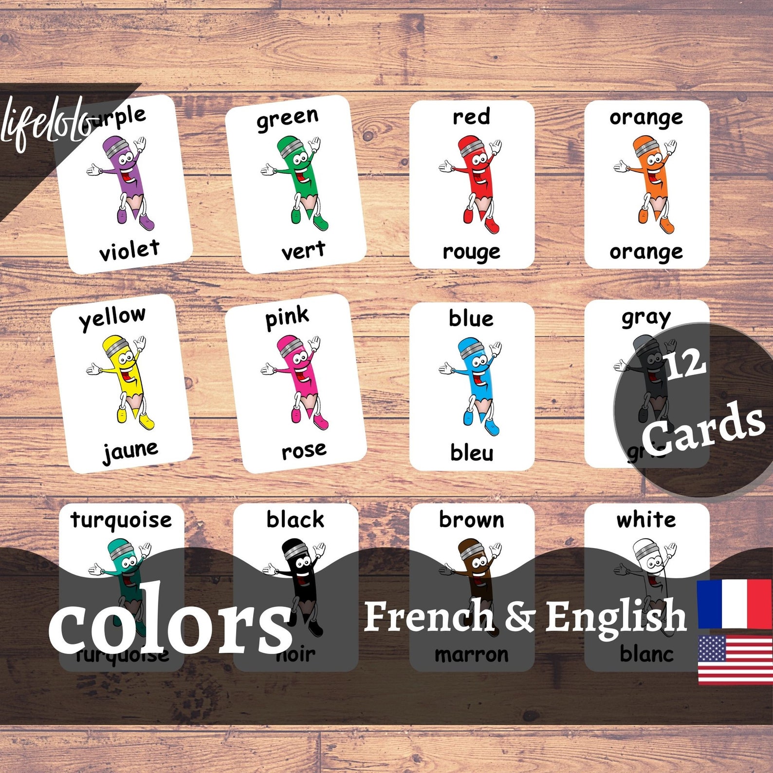 French Laminated Flash Cards | Handmade Flash Cards | Laminated Three ...