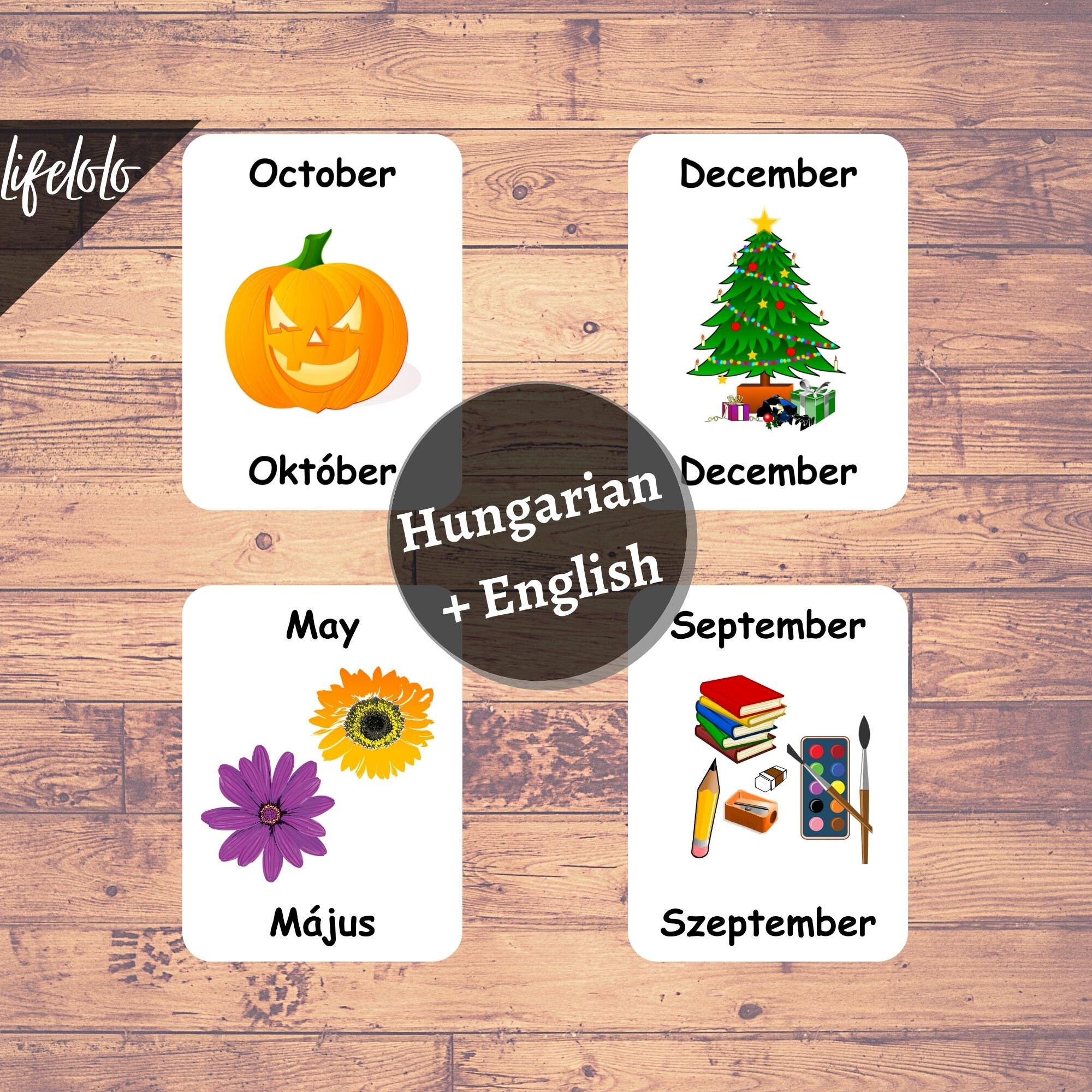 Months of the Year HUNGARIAN Flash Cards 12 Bilingual Cards | Etsy