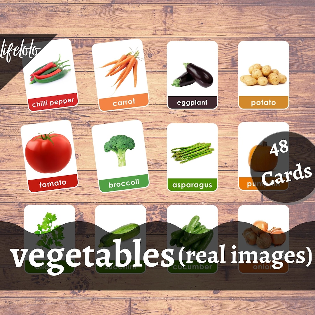 Vegetables (48 Cards) Real Pictures - Flash Cards | Montessori ...