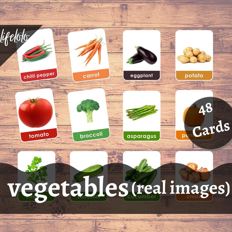 Vegetables 48 Cards Real Pictures Flash Cards Montessori - Etsy