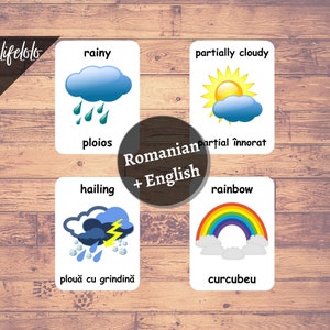Weather Cards in ROMANIAN | Romanian Flash Cards | English Bilingual ...